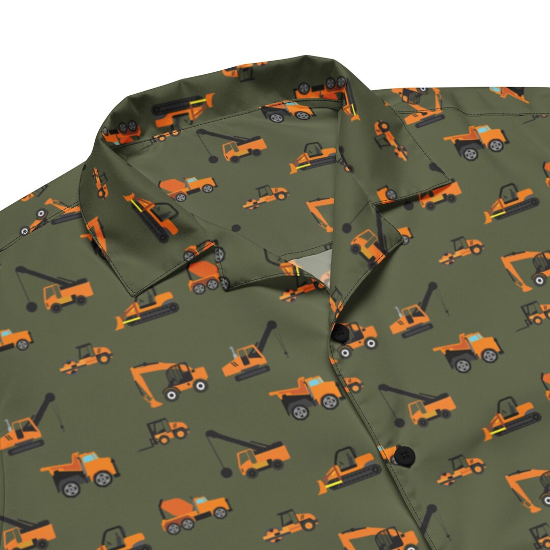 Construction Vehicle Button Down Shirt - Bulldozer Green Shirt - Unique ...