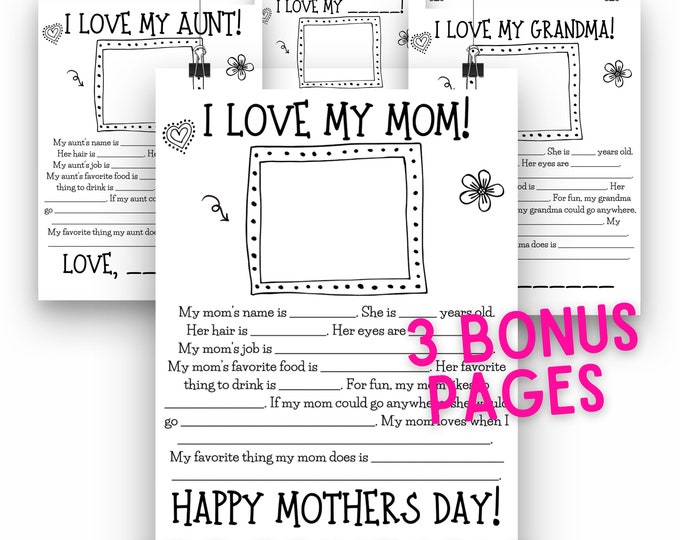 All About My Mom PDF Printable Mothers Day Worksheet for Kids Grandma ...