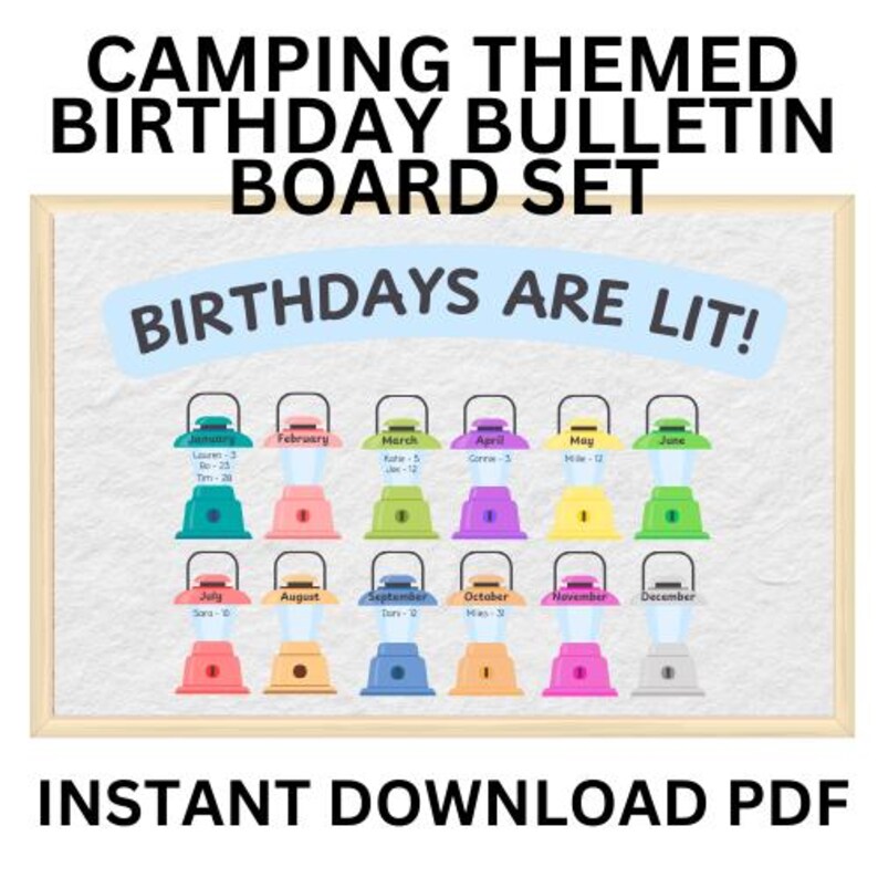 Camping Themed Birthday Bulletin Board Decorations - Month Lantern ...