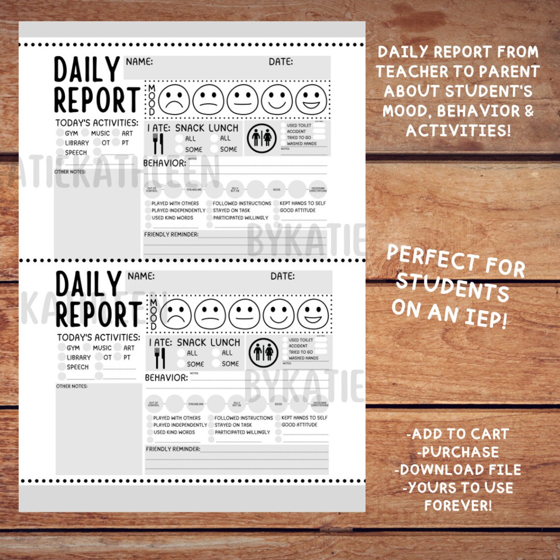 Daily Student Report - IEP Teacher Parent Communication - Instant ...