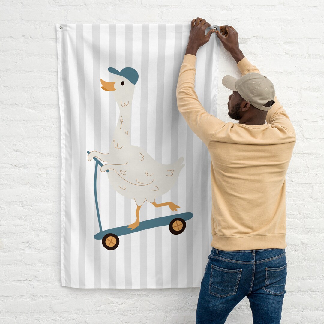 Silly Goose Wall Flag - Goose on Scooter Nursery Decor - Playroom Art ...
