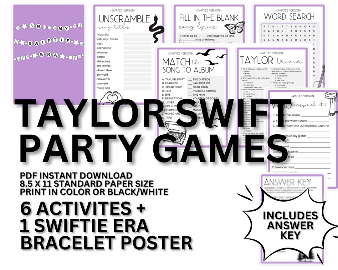 Swiftie Party Games - Era's Tour Birthday Party, Bachelorette, Girls ...