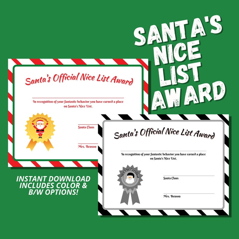 Santa's Nice List Award Certificate Elf Activity Idea - Etsy