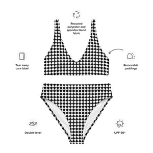 Checkered Print Recycled High-waisted Bikini Set - Black & White Check ...