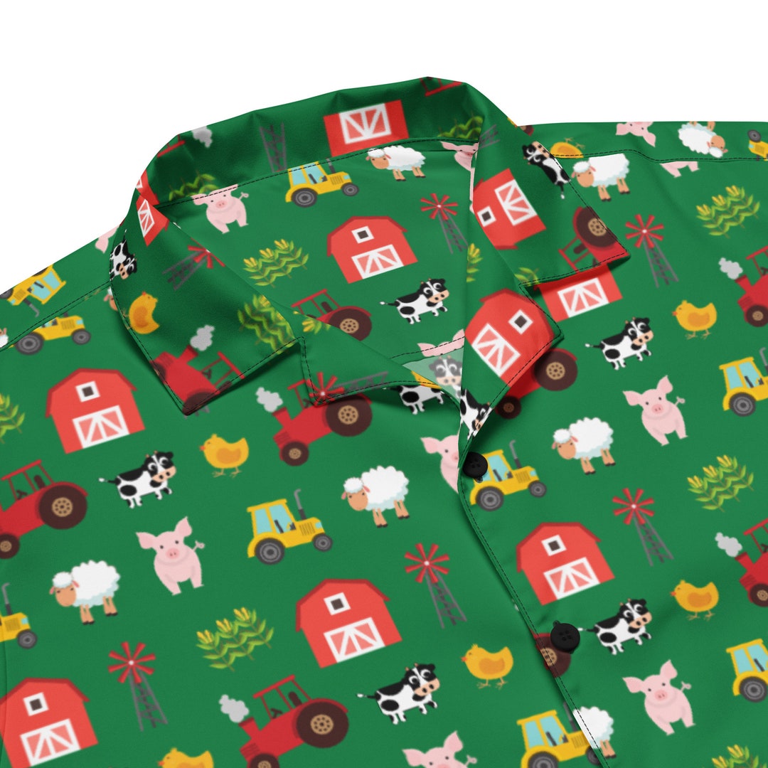 Farmer Button up Shirt Green Farm Tractor Country Hawaiian Shirt Farm ...