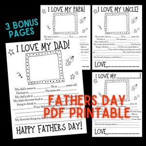 All About My Dad PDF Printable Fathers Day Worksheet for Kids - Papa ...