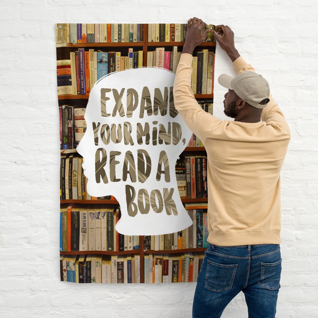 Expand Your Mind Flag Read A Book Fabric Wall Art Library Decor Book ...