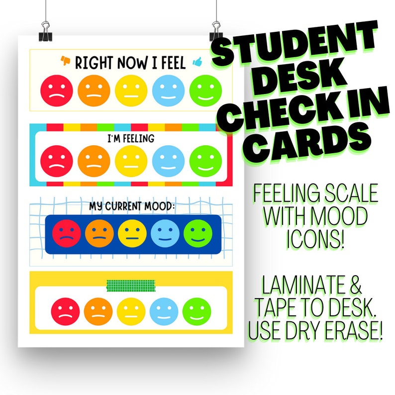 Student Desk Cards Check in Printable Feeling Scale - Etsy