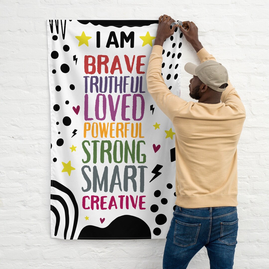 Affirmations Flag - I Am Statements Wall Decor - Playroom Sign ...