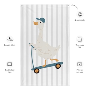 Silly Goose Wall Flag - Goose on Scooter Nursery Decor - Playroom Art ...