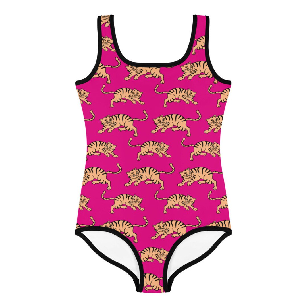 Tiger Swimsuit - Girls Pink One Piece Swim - Toddler Animal Bathing ...