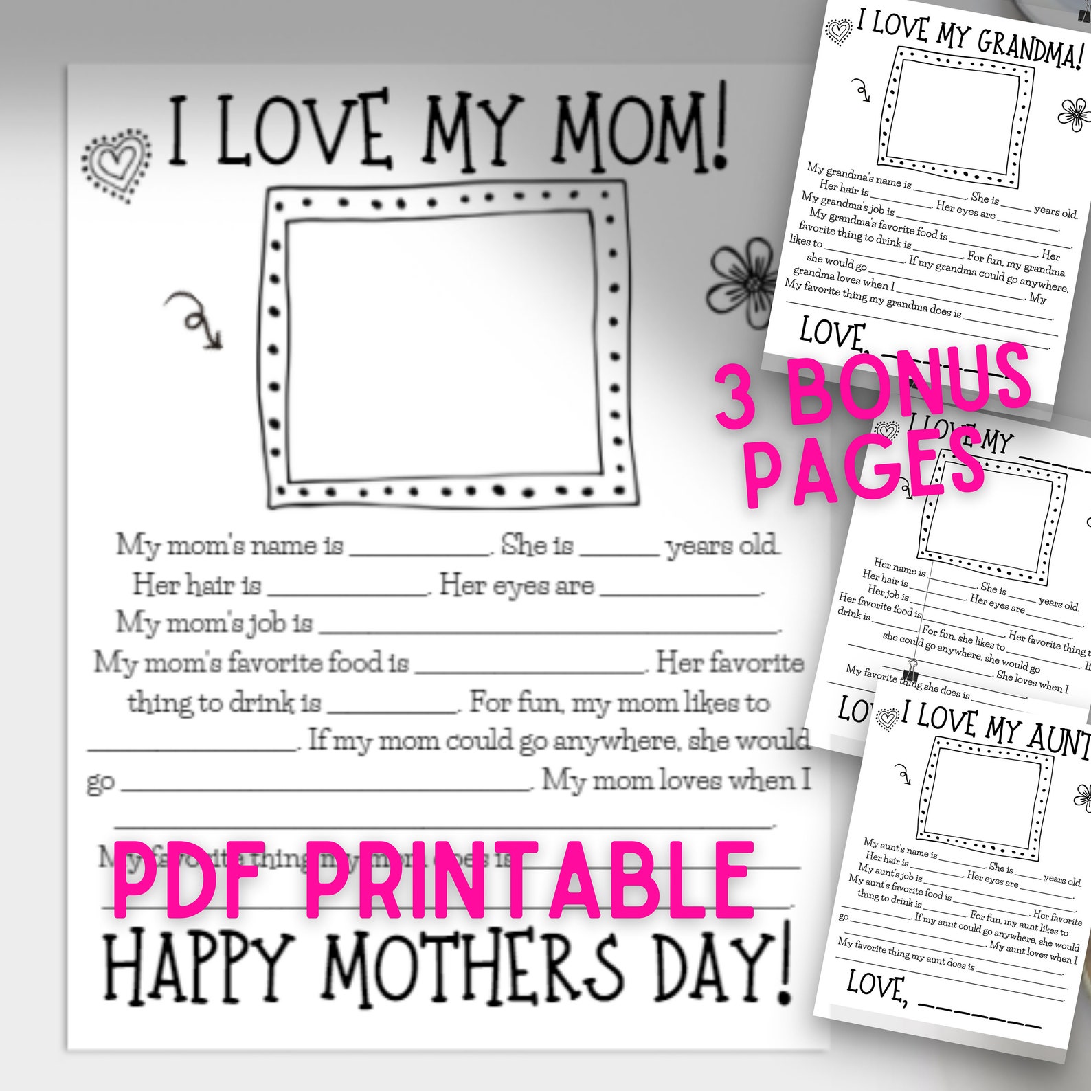 All About My Mom PDF Printable Mothers Day Worksheet for Kids | Etsy