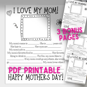 All About My Mom PDF Printable Mothers Day Worksheet for Kids - Grandma ...
