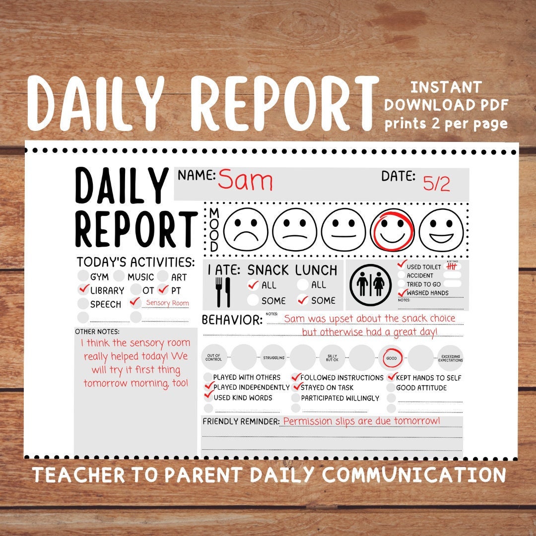 Daily Student Report - IEP Teacher Parent Communication - Instant ...