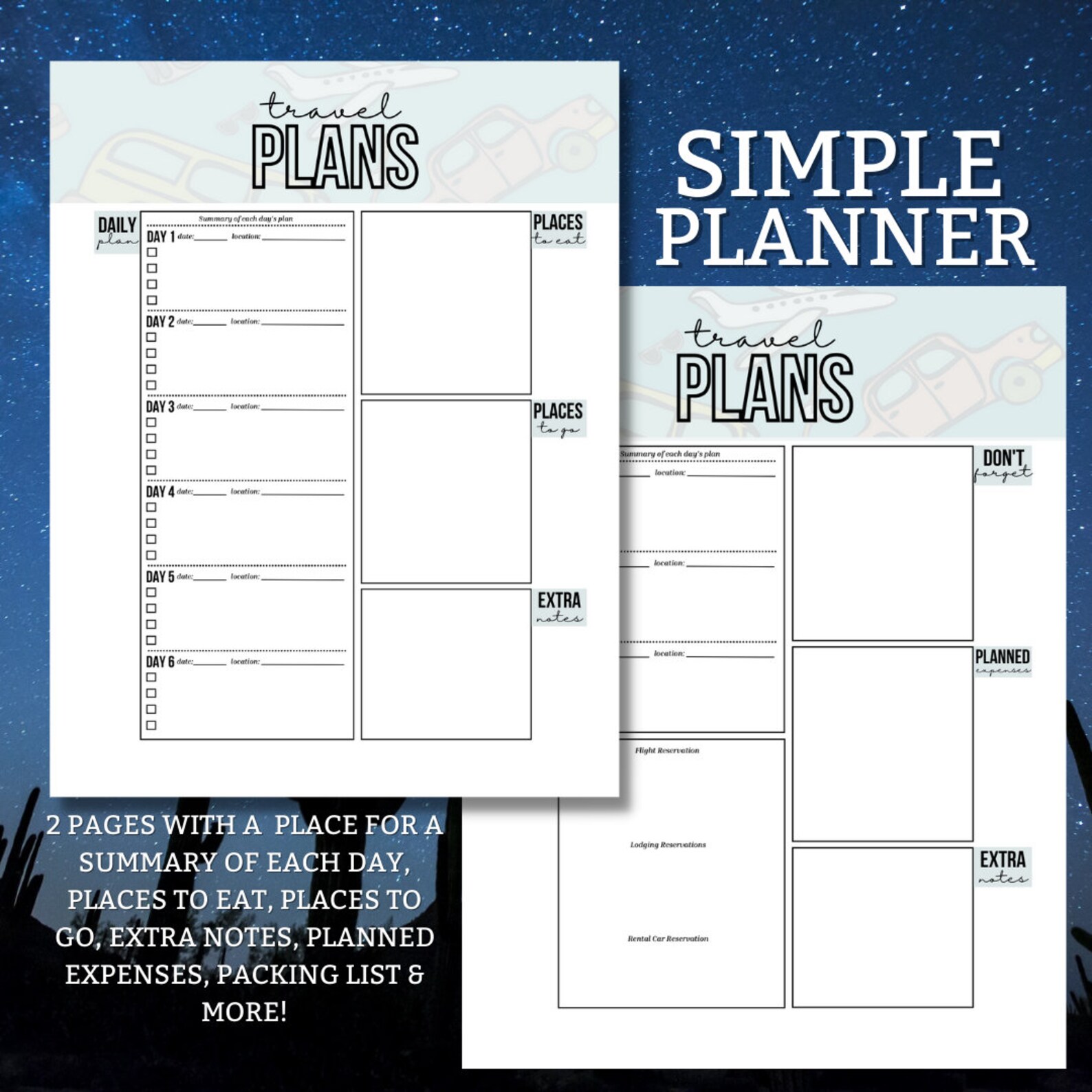 Simple Travel Itinerary Template PDF Fillable Easy Travel - Etsy