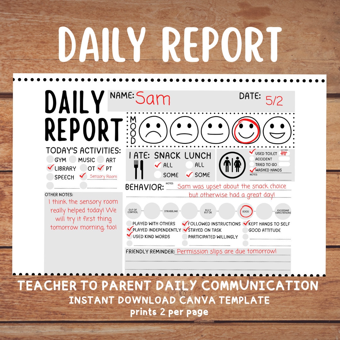 Daily Student Report Canva Template - IEP Teacher Parent Communication ...