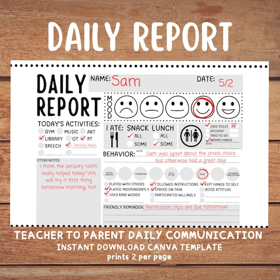 Daily Student Report Canva Template IEP Teacher Parent - Etsy