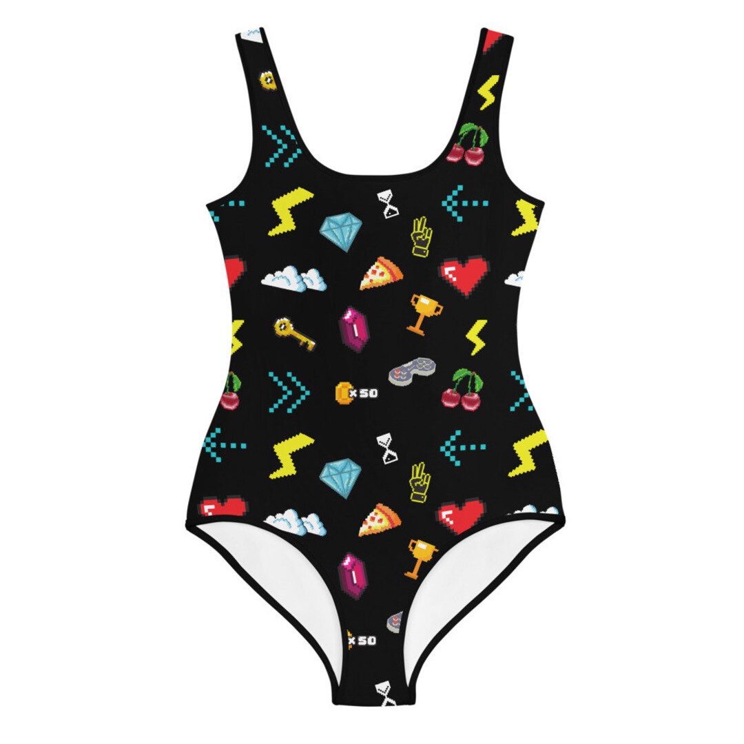 Gamer Girls Black One Piece Swimsuit Girls Modest One Piece Bathing ...