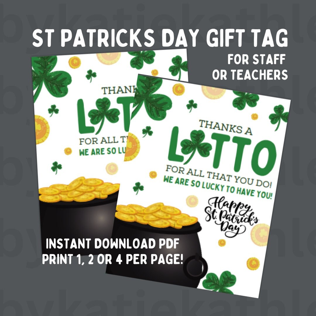 St Patricks Day Printable - Lottery Ticket Tag Gift - Gift for Teachers ...