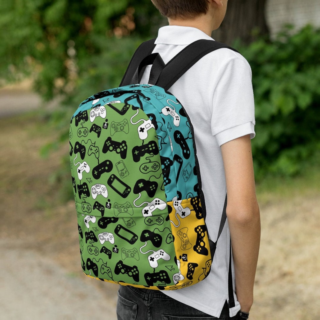 Video Game Controller Backpack - Unisex Color Block Gamer Bookbag ...