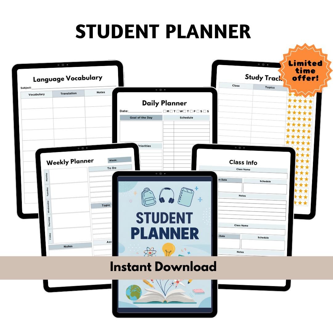 Student Planner Printable | Daily, Weekly Academic Organizer (digital ...