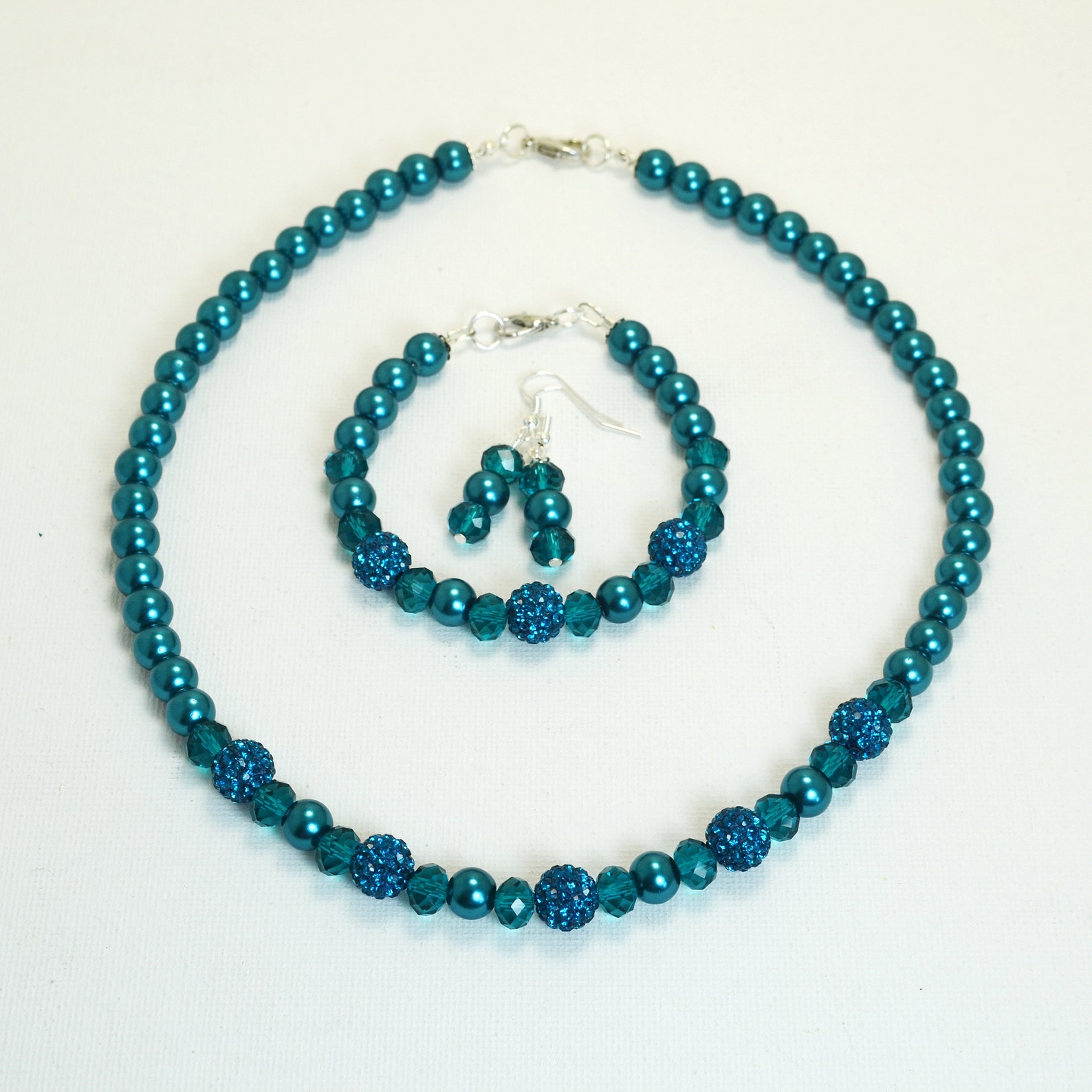 Teal Jewelry Set. Teal Pearl and Crystal Jewelry Teal | Etsy