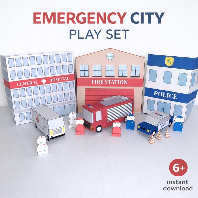 Printable Emergency Vehicle Paper Model Set – DIY City Playset (PDF ...