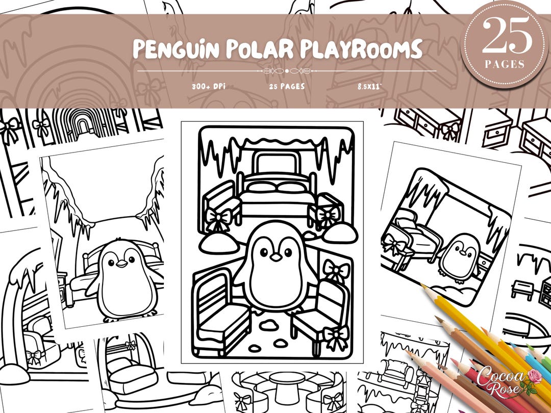 Penguin Polar Playrooms Coloring Pages – Arctic Scenes (digital ...