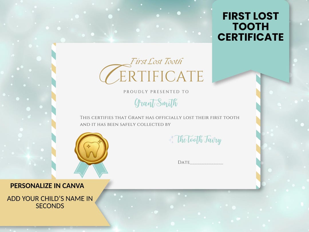 First Lost Tooth Certificate | Personalized Tooth Fairy Keepsake (canva ...