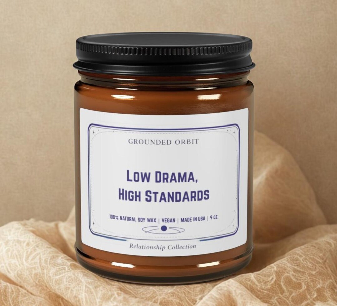 Low Drama High Standards Candle | Soy Wax Amber Jar, Custom Scent - Etsy