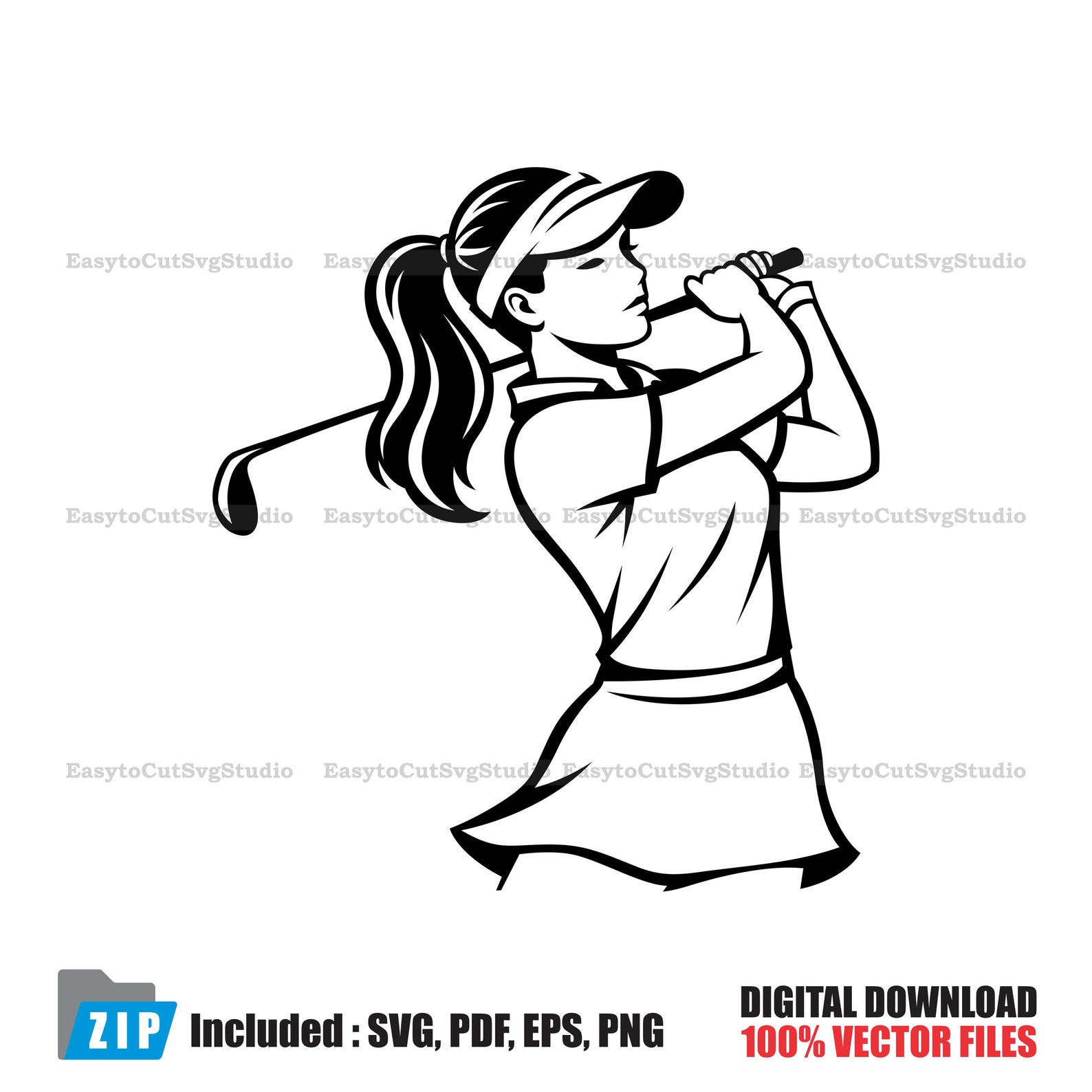 Female Golfer SVG: Golf Player Vector Cricut PNG Printable Design ...