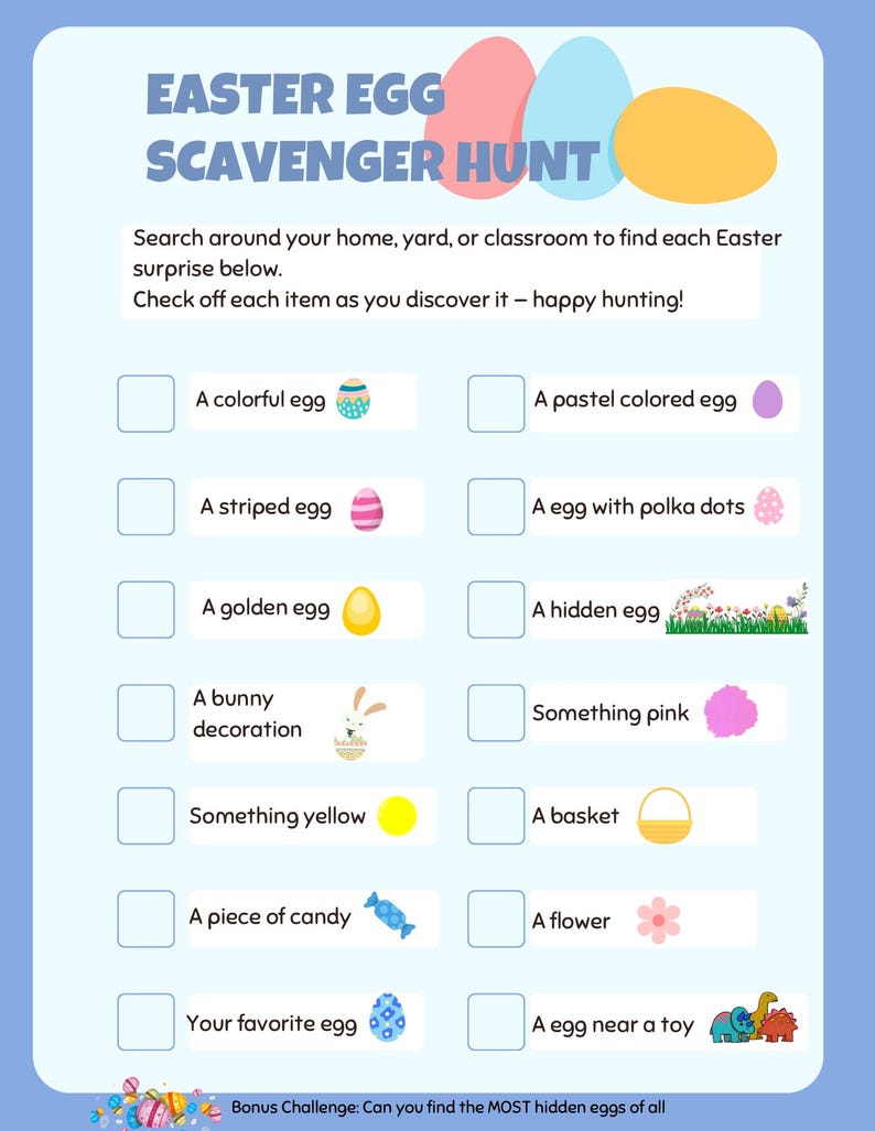 Easter Egg Scavenger Hunt Printable | Kids Easter Activity Game (PDF ...