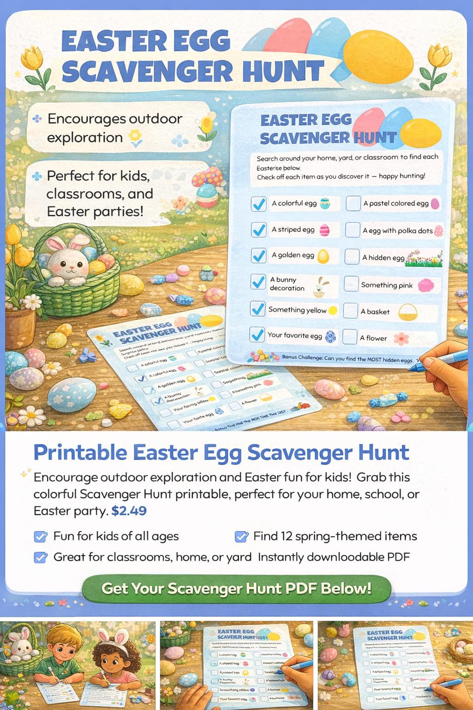 Easter Egg Scavenger Hunt Printable | Kids Easter Activity Game (PDF ...