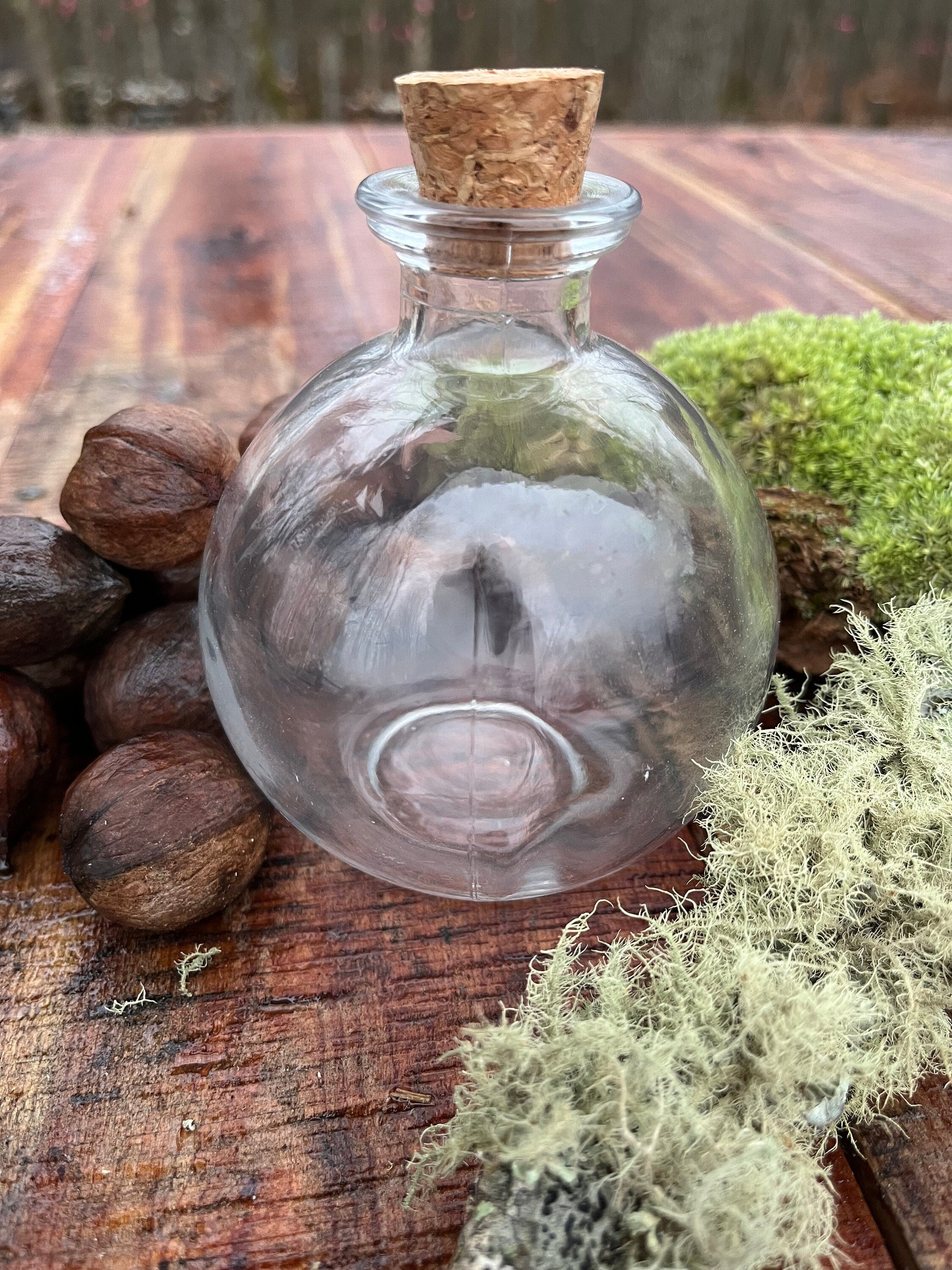 Round Crystal Clear Glass Potion Bottle With Cork - Etsy