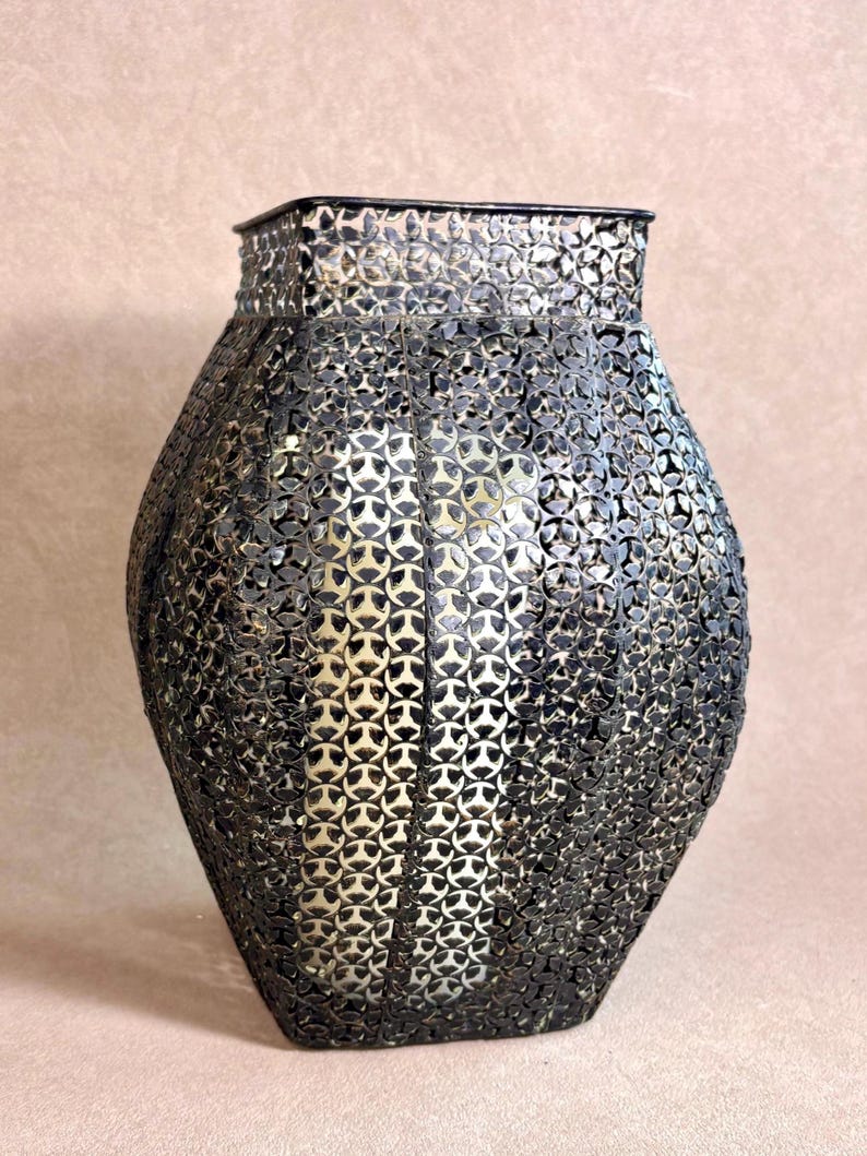 Large Pierced Metal Vase, Black Metal Decorative Vessel, Global Decor ...