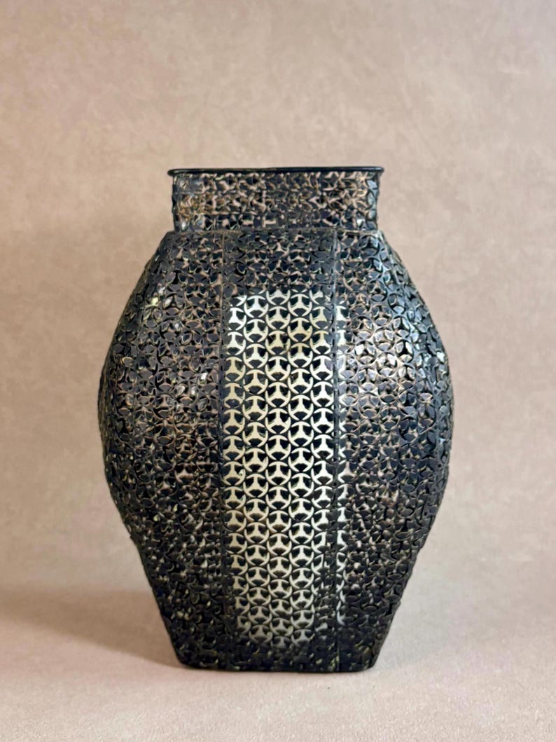 Large Pierced Metal Vase, Black Metal Decorative Vessel, Global Decor ...