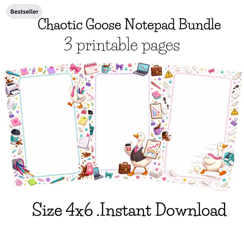 Notepad Printable Bundle, Chaotic Goose Notepad, Funny Goose Stationery ...