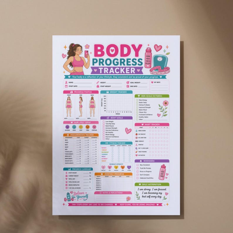 Body Progress Tracker Printable | Weight Loss & Fitness Measurement Log ...
