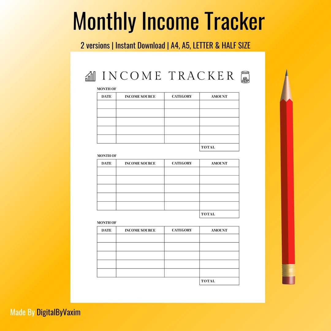 Income Log Printable A4 A5 Letter Half Letter, Profit Tracker, Income ...