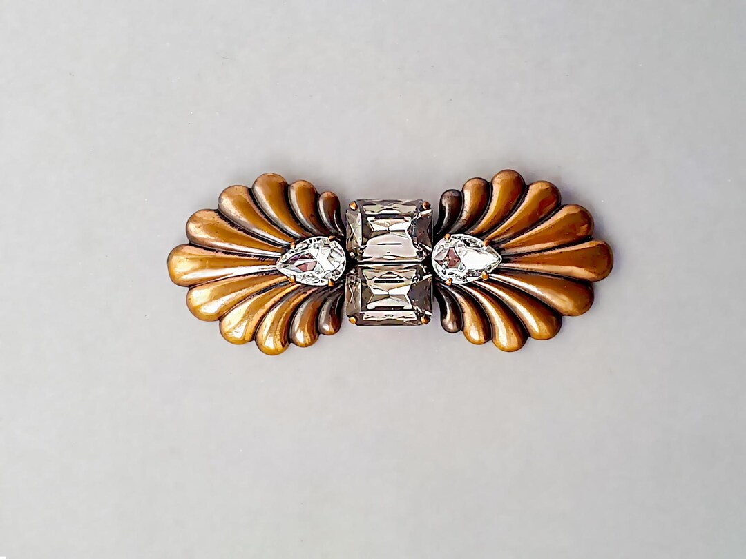Vintage Ermani Bulatti Art-deco Bronze Oxydised and Rhinestones Brooch ...