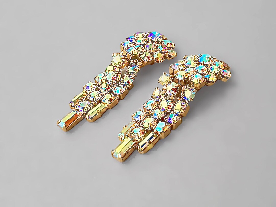 Vintage AB Rhinestones Waterfall Clip-on Earrings - Etsy