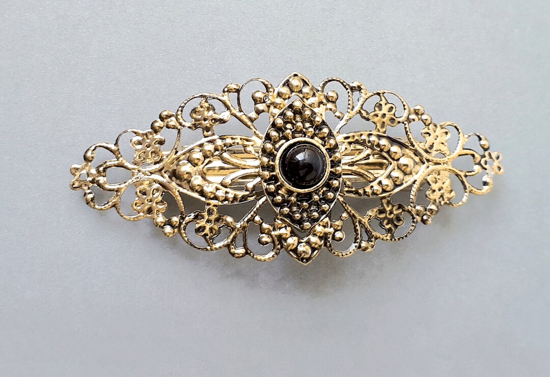 Vintage Metal Filigree Hair Barretta With Plastic Cabashon, Vintage ...