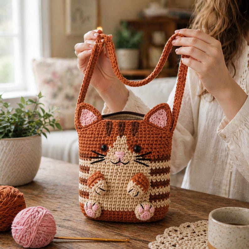 Crochet Bag Pattern – Cute Cat Crossbody Bucket Bag,bag Crochet ...
