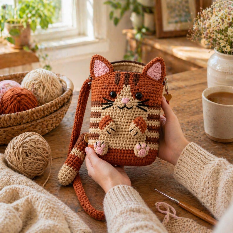 Crochet Bag Pattern – Cute Cat Crossbody Bucket Bag,bag Crochet ...