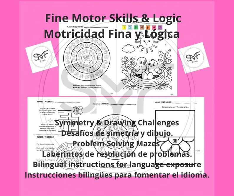 Spring Activity Pack for Kids, Printable PDF, Bilingual English Spanish ...