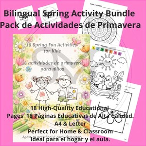 Spring Activity Pack for Kids, Printable PDF, Bilingual English Spanish ...