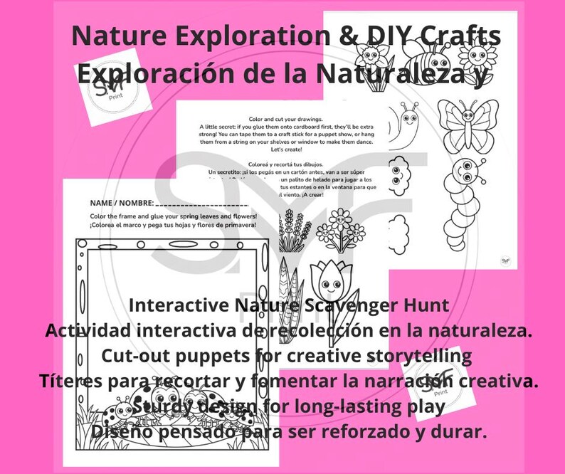 Spring Activity Pack for Kids, Printable PDF, Bilingual English Spanish ...