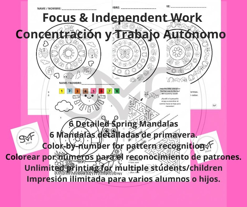 Spring Activity Pack for Kids, Printable PDF, Bilingual English Spanish ...