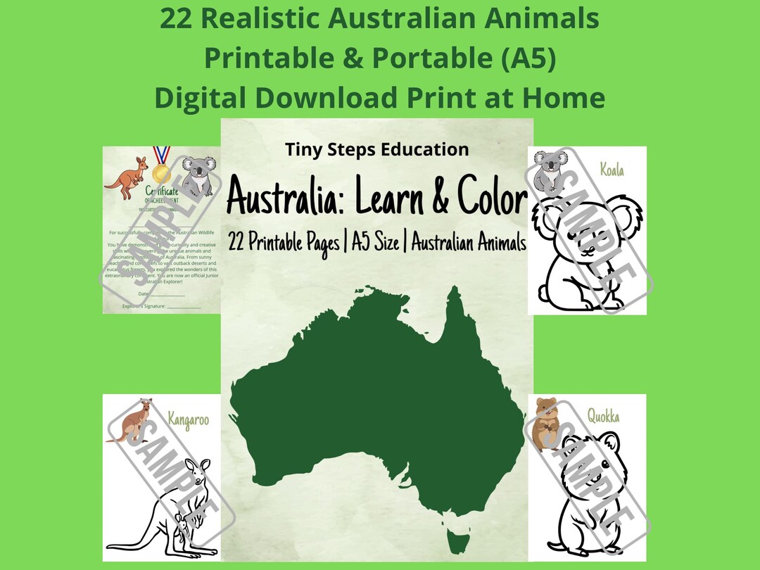 Australia Animals Coloring Book for Kids – 22 Printable Pages, A5 ...