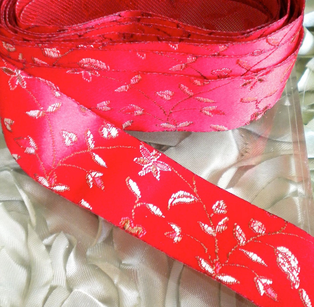 Red Satin Floral Trim - Etsy